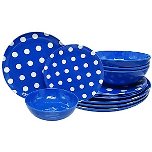 ITALIA Quality 12pcs 11" Melamine dinner set Blue Polka Dot 4pcs bowl+4pcs dinner plate+4pcs salad plate