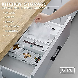 Ziplock Bag Storage Organizer for Kitchen 6 Pack Drawer Dispenser Compatible with Ziploc, Solimo, Glad for Gallon, Quart, Sandwich, Snack and Variety Size Bags