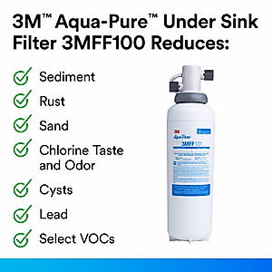 3M Aqua-Pure Under Sink Full Flow Drinking Water Filter System 3MFF100, Sanitary Quick Change, Reduces Particulates, Chlorine Taste and Odor, Cysts, Lead, Select VOCs