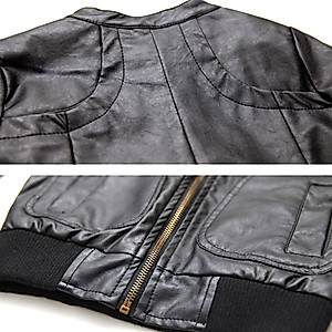 Chinaface Boy's Trendy Stand-Collar PU Leather Spring Moto Jacket Black, 7/8T