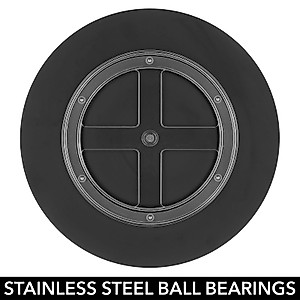 mDesign Modern Metal Lazy Susan Turntable Tray - Rotating Storage Spinner Basket and Holder for Kitchen, Pantry, Counter, Table, Fridge - 11.5 Inch Round - Matte Black/Natural Bamboo Handles