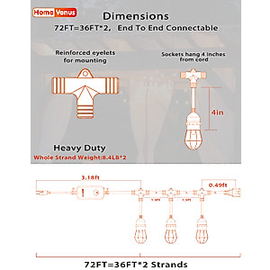 HVS Smart Outdoor String Lights LED 72Ft (2 packs of 36ft) Color Changing RGBW Patio String Lights Infinite Connectable APP Control 2.4GHz WiFi Waterproof 36 Acrylic Work with Alexa Google for Outside