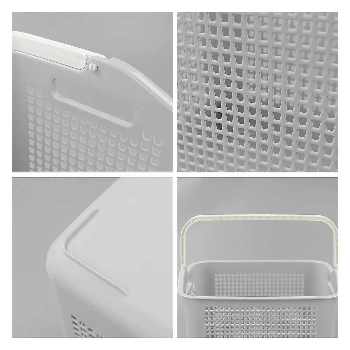 Hommp 4-Pack 35 L Plastic Laundry Hamper, Large Storage Basket with Handle, Gray