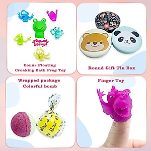 5+1 Tin Box Bath Bomb Gift Set, Natural & Organic Bath Fizzy Bomb with Croaking Floating Frog and Finger Toys, Colorful Moisturizing Relaxing Bath Spa, Perfect Self Care Kids Gift Set, Birthday Gift