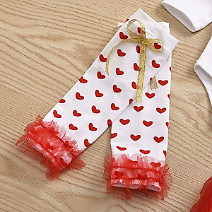 XFGLCK Newborn Baby Girls Valentine’s Day Outfit Letter Print Bodysuit Romper +Tutu Skirt +Leg Warmers+ Headband Clothes Set (Skirt outfit red, 0-3 Months)