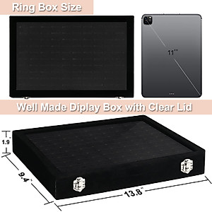 Ring Organizer for Jewelry, Ring Holder Box with Clear Lid, Dustproof Velvet Rings Display Tray Storage Case, 100 Slot Glass Top Jewelry Tray Drawer Insert for Multiple Rings Studs Earring (Black)