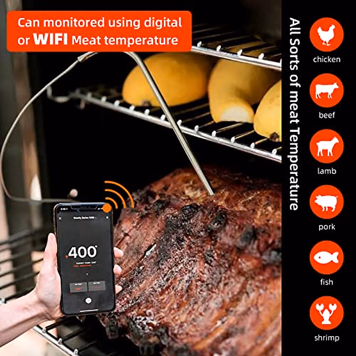 4 Pack Replacement Meat Probe for Masterbuilt Gravity Series 560/800/1050 XL Digital Charcoal Grill + Smoker, 9004190170 Accessories Temperature Probe, with Probe Grommet and Grills Clips