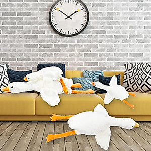 Conagel 2 Pcs 35.4 inch 19.6 inch Goose Stuffed Animal Toy Plush White Swan Throw Pillow Soft Goose Swan Pillow for Sleeping Bedding Home Decor, 2 Size