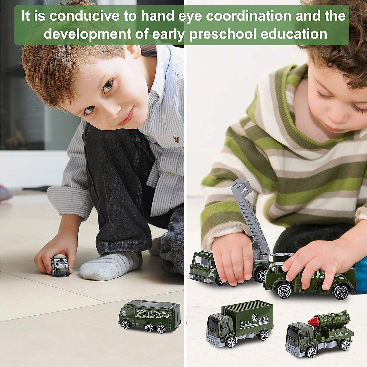 Hautton Diecast Military Vehicles Toy Set, 12 in 1 Mini Alloy Metal Army Battle-Car in Carrier Truck Transport Car Gift for Boys Kids Children