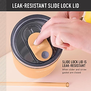 THERMOS Stainless Steel Cup Holder Mug - 40 Ounce, Melon - Insulated Tumbler with Lid and Straw, Plus Leak-Resistant Slide Lock