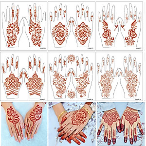 Henna Temporary Tattoo Stickers, Brown Henna Tattoo Stickers kit,Waterproof Red Ink Henna hands Tattoo,for Women Party Decorations
