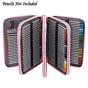 BTSKY Colored Pencil Case- 200 Slots Pencil Holder Pen Bag Large Capacity Pencil Organizer with Handle Strap Handy Colored Pencil Box with Printing Pattern Pink Rose