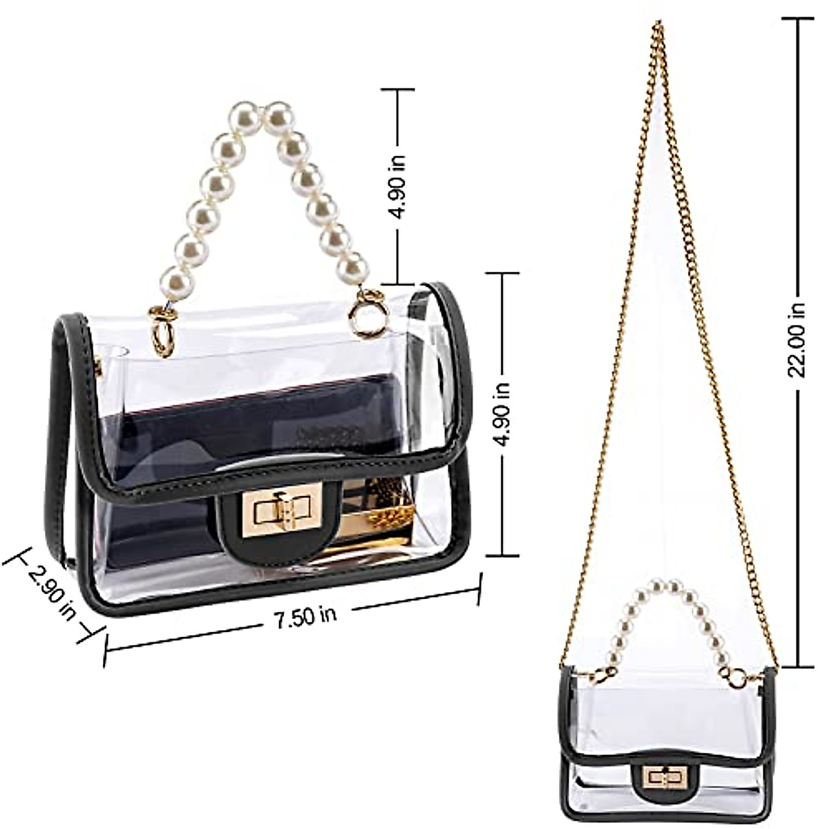 YING YUMEI Clear Purse for Women, Fashion Crossbody Clutch Handbag Cute, Small See Through Bag (Black)