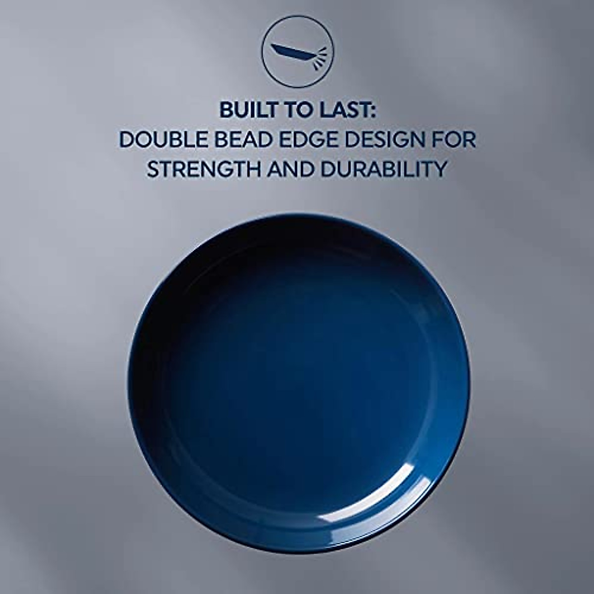 Corelle Stoneware 4-Pc Meal Bowl Set, Handcrafted Artisanal Double Bead Cereal Bowls, Solid Glaze Stoneware, 8-1/2-Inch Pasta Bowl Set, Navy