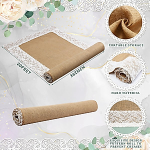 Preboun Wide Natural Burlap Wedding Aisle Runner with Lace Jute Rustic Burlap Aisle Runner for Wedding Ceremony Decorations Outdoor Beach (36 Inch x 20 ft)