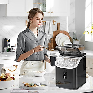 LHRIVER Countertop Ice Makers, Portable Ice Machine Maker with Detachable Water Tank, 35Lbs/Day, 16Pcs/5Mins, 24H Timer, Self-Cleaning Ice Cube Maker, Small Ice Maker for Home, Office, Party (Black)