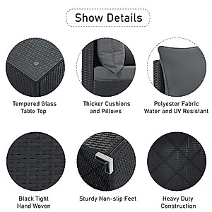 XD Designs 8-Pieces Outdoor Patio Furniture Sets, All Weather PE Wicker Sectional Sofa Set with Tempered Glass Table, Garden Conversation Set with Comfortable Cushion (Gray Cushions)