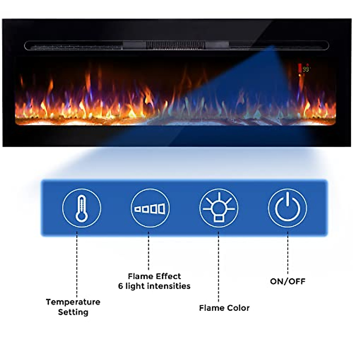 BizHomart 48 Electric Fireplace, Recessed & Wall Mounted Electrical Fireplace with Bracket, Ultra Thin, Low Noise, Remote Control, Timer, Logset & Crystal, Adjustable Flame Color, 1500W, Black