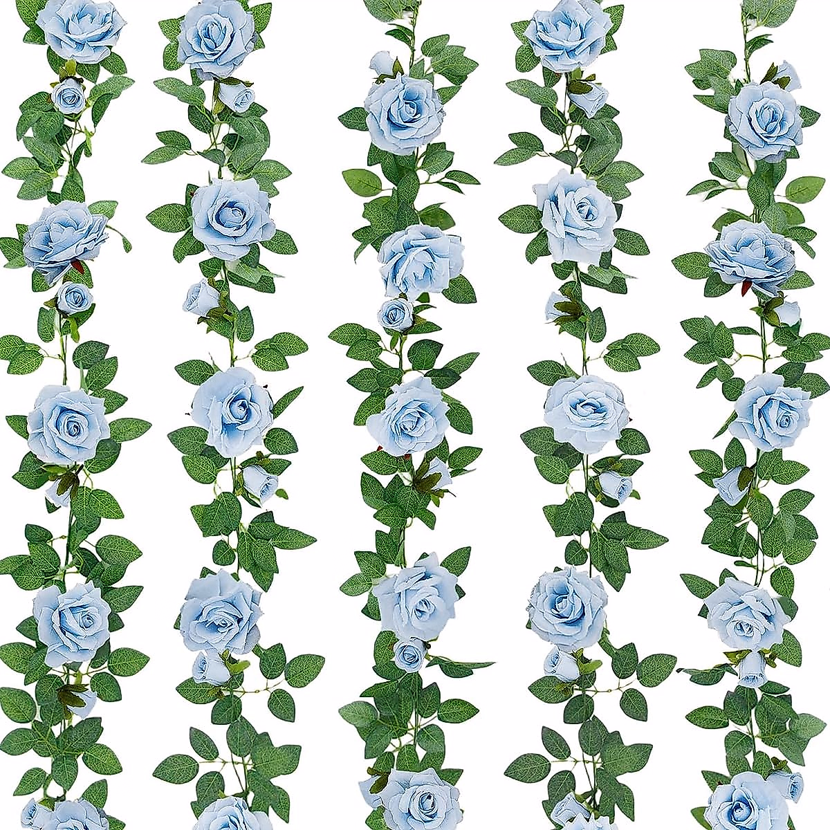 ZIFTY 5Pcs 32.5FT Blue Flower Garland Fake Flower Vines Faux Artificial Floral Garland Hanging Rose Ivy for Wedding Decortions Arch Garden Ceremony Background Outdoor Wall Decor