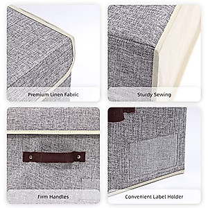 Vankea Decorative Collapsible Storage Boxes with Lids, Foldable Fabric Storage Baskets Closet Organizer for Home Bedroom Office (Gray, 3 Pack)