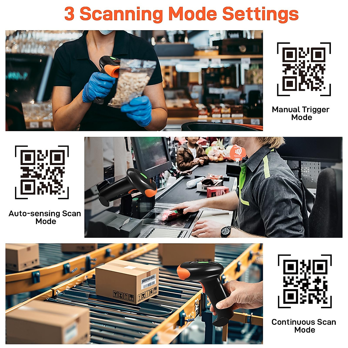 KUIIYER Bluetooth Barcode Scanner, Wireless 2D QR 1D Bar Code Scanners Handheld Barcode Reader with Updated 800 X 600 Pixel CMOS, Plug & Play for Warehouse, Library, Supermarket, Square POS System