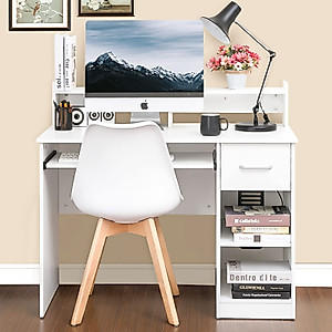 Computer Desk Student Desk Home Office Writing Table with Drawer Shelves, White