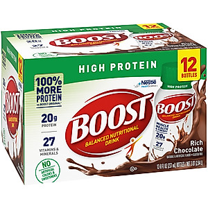 BOOST High Protein Ready to Drink Balanced Nutritional Drink, Rich Chocolate, 8 FL OZ (Pack of 12)
