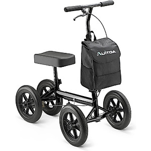 Knee Scooter, All Terrain Knee Scooter for Adults Steerable Knee Walker for Surgery, Broken Foot, Ankle Injuries Heavy Duty Crutches Alternative, Foldable-Knee-Scooter-Walker (Black)