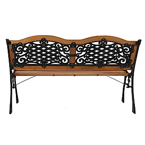 Shyneer 49'' Patio Bench, Outdoor Garden Bench, Cast Iron & Hardwood Structure, Weather Proof Porch Furniture, Perfect for Backyard, Deck, Lawn, Poolside