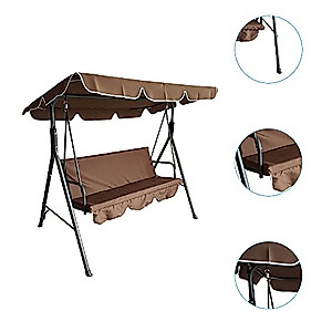 Outdoor Patio Swing Chair, 3-Seater Outdoor Adjustable Canopy Swing Glider, Weather Resistant Powder Coated Steel Frame, Suitable for Patio, Garden, Poolside, Balcony (Coffee)
