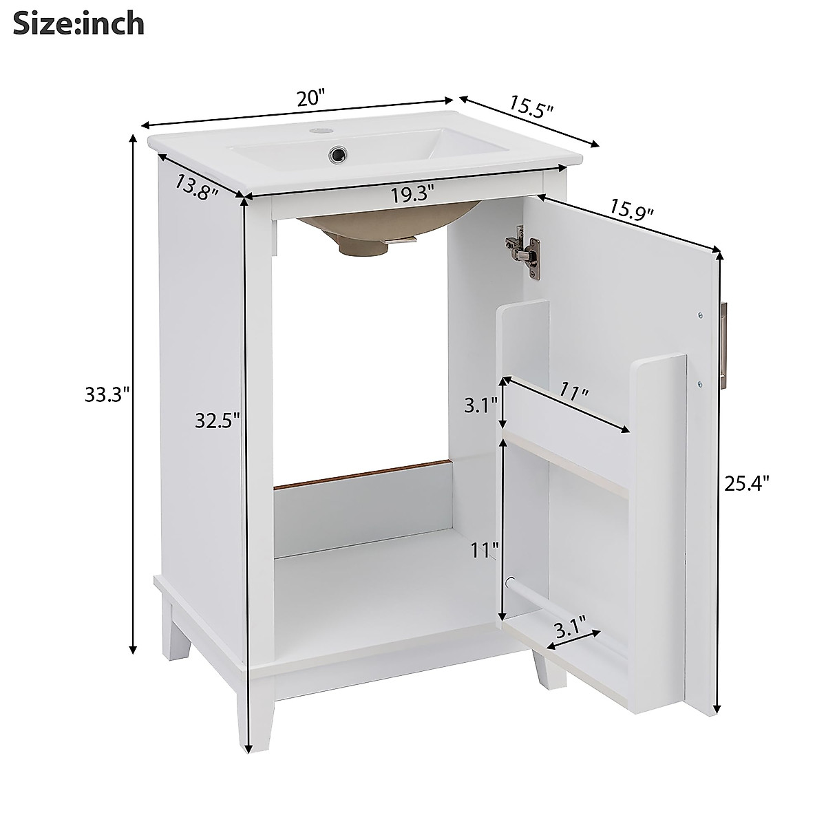 20" Bathroom Vanity with Sink, Bathroom Vanity Cabinet with Soft Closing Door, Bathroom Storge Cabinet, Free Standing Single Basin Vanity Set for Bathroom