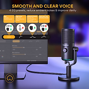 MAONO USB Gaming Microphone for PC, Programmable Condenser Mic with RGB Light, Mute, Gain, Monitoring, Volume Control for Streaming, Podcast, Twitch, YouTube, Discord, Computer, Mac, PS5, DM30 (Black)
