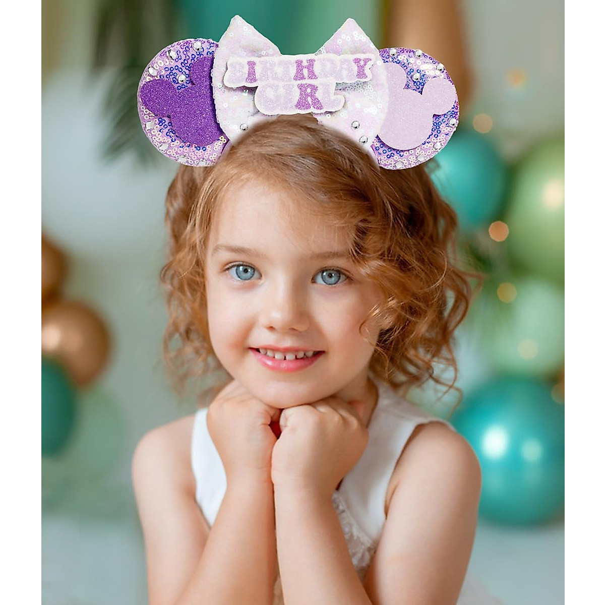 WW-WONDERFULWORLD Mouse Ears Birthday Headbands With Shiny Sequins Diamond Decoration, for Girls Costume Cosplay Glitter Party, for Kids & Adult, Purple; BR-1
