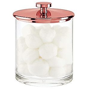 mDesign Medium Modern Apothecary Storage Organizer Canister Jars - Acrylic Containers for Bathroom, Organization Holder for Vanity, Counter, Makeup Table, Lumiere Collection, 3 Pack - Clear/Rose Gold