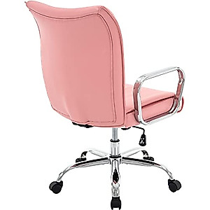 HFGI Living Home Office Chair, Modern Upholstered Mid-Back PU Leather Task Desk Chair with Arms, Adjustable Rocking Swivel Computer Chair with Wheels (Pink)