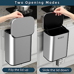 KSSKSS 2.1 Gallon Kitchen Compost Bin with Lid and Inner Bucket, 8L Stainless Steel Hanging Trash Can with Removable Inner Bucket for Cupboard/RV, Mountable Indoor Compost Bucket (Silver)