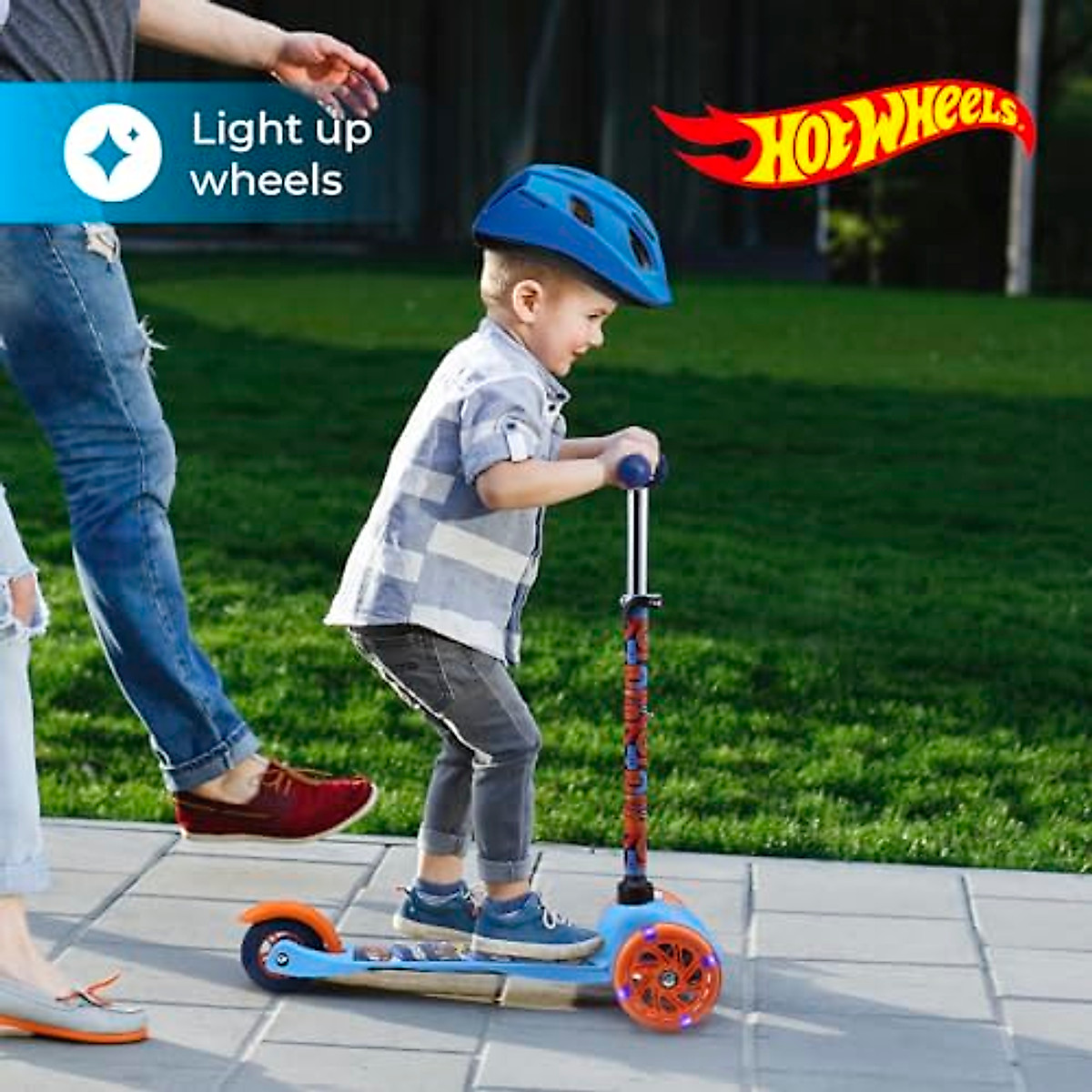 Hot Wheels Self Balancing Kick Scooter with Light Up Wheels, Extra Wide Deck, 3 Wheel Platform, Foot Activated Brake, 75 lbs Limit, Kids & Toddlers Girls or Boys, for Ages 3 and Up
