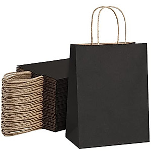 SHOPDAY Black Paper Gift Bags, Kraft Paper Bags with Handles Bulk 8x4.25x10.5 100 Pack Medium Size, Recyclable Black Craft Shopping Bags, Party Bags, Birthday Goody Bags, Retail Bags for Business