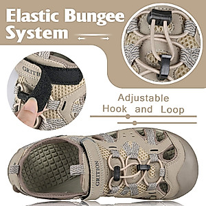 GRITION Women Outdoor Hiking Sandals Summer Beach Sport Comfort Adjustable Closed Toe Protection Casual Breathable Water Shoes Athletic Walking Sandal Beige(9.5 US / 40 EU)