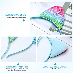 FRCOLOR Cat Ears Headband, Glitter Sequin Ear Headbands Metal Hair Hoops for Daily Party, 12Pack