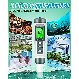 Digital pH Meter Tester Pen With 3 Calibration Powders, 0.01 Accuracy, Pocket Size, LCD Display for Household Drinking, Pool and Aquarium