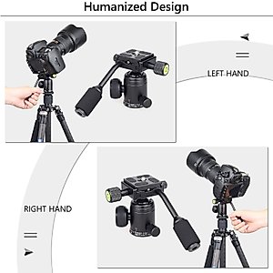 Ball Head with Handle All Metal CNC Panoramic Tripod Ball Head Camera Mount Ball Head with Two Quick Release Plates for Tripod, DSLR, Camcorder, Telescope，Max Load 22lbs/10kg（Black）