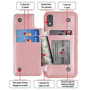 Arae Case for iPhone Xr - Wallet Case with PU Leather Card Pockets [Shockproof] Back Flip Cover for iPhone Xr 6.1 inch (Rosegold)