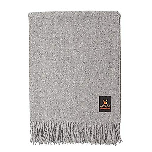 100% Baby Alpaca Wool Blanket Throw Solid Color Design for Bed Couch Sofa Soft Warm Peruvian Alpaca Wool Blankets 72" x 52" (Gray)