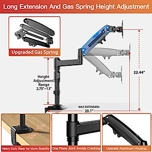 ErGear Dual Monitor Mount Arm 13-32 Inch, Adjustable Gas Spring Monitor Desk Mount Stand, VESA Mount 75/100mm with C Clamp, Grommet Mounting for Most Flat Curved Monitors, Hold up to 26.5lbs