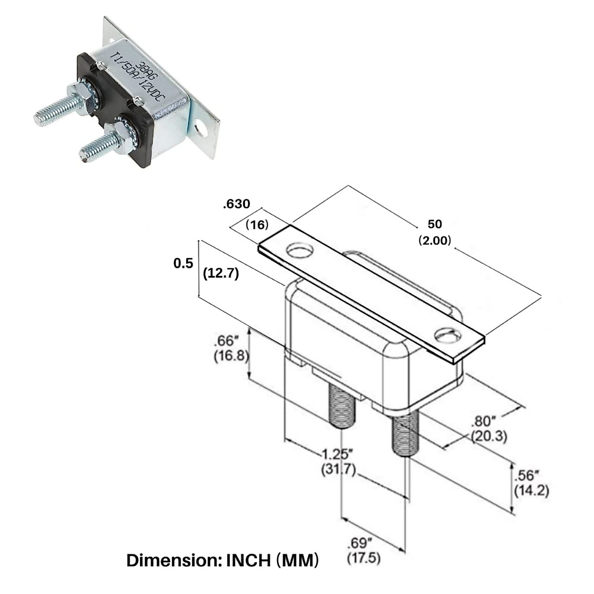 GLOSO E513 Stud Type Auto Reset Circuit Breakers For Car Truck RV Automotive Marine Boat Trolling motor & Custom Wiring Audio battery protection Lengthwise Bracket, (T1) - 1 Pack (20A)