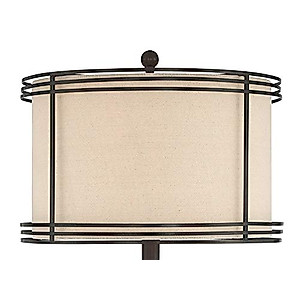 Barnes and Ivy Henson Rustic Industrial Farmhouse Standing Floor Lamp with Night Light Glass 63" Tall Bronze Earthy Fabric Drum Shade Decor for Living Room Reading House Bedroom Home