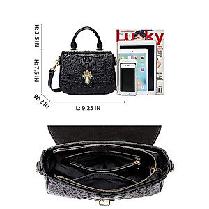 PIJUSHI Leather Crossbody Bags for Women Designer Crocodile Purse Satchel Handbag (99806 Black)…