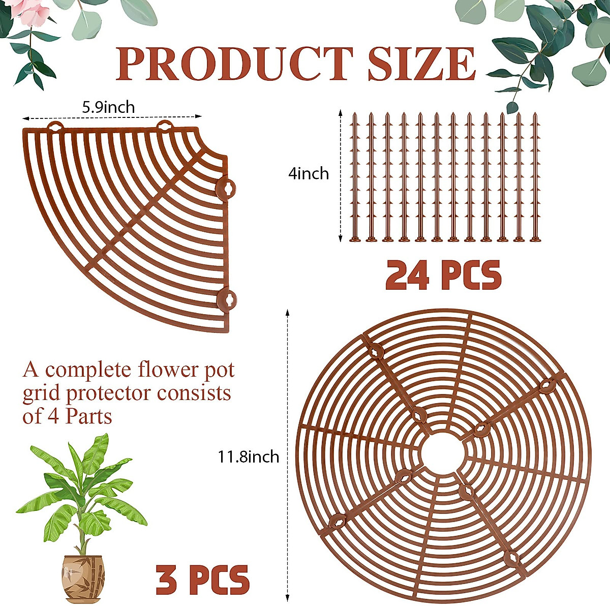 Sawysine 3 Pcs Plant Pot Cover Plant Protector from Animal Plant Pot Grid with Center Cutout Flower Cover Soil Protectors for Plants(Coffee, 11.8 In)