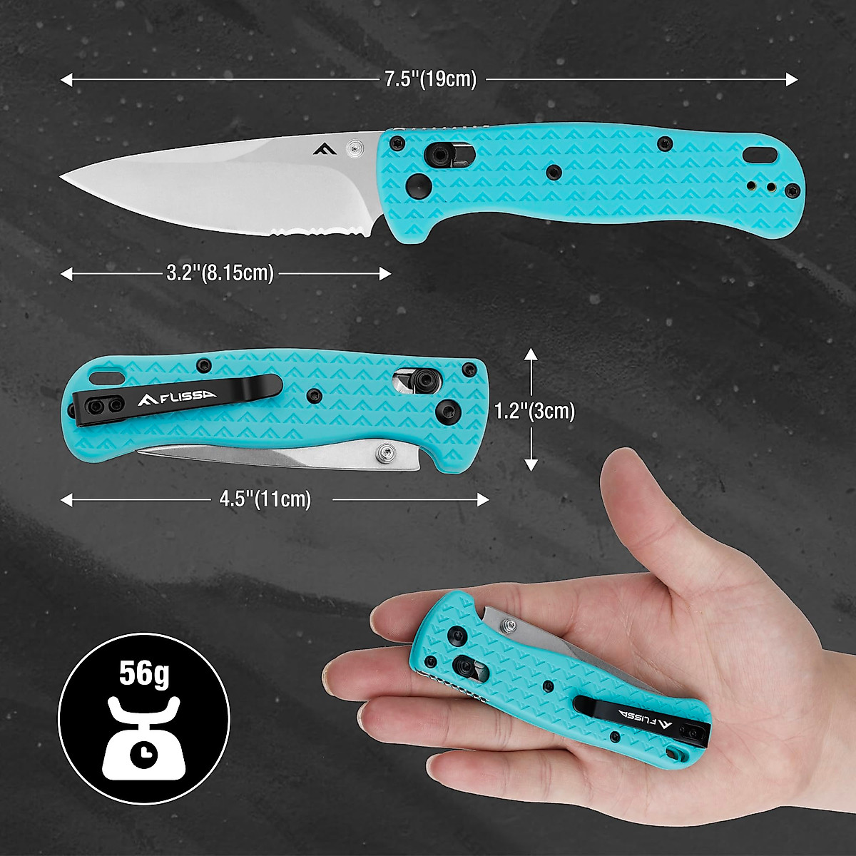 FLISSA 4.5" Folding Pocket Knife, Lightweight EDC Pocket Knife with Axis Lock, 3.2" AUS-8 Steel Blade, Sharp Camping Hiking Knife with Pocket Clip, Unique Tool Gift for Men, Dad (Blue)